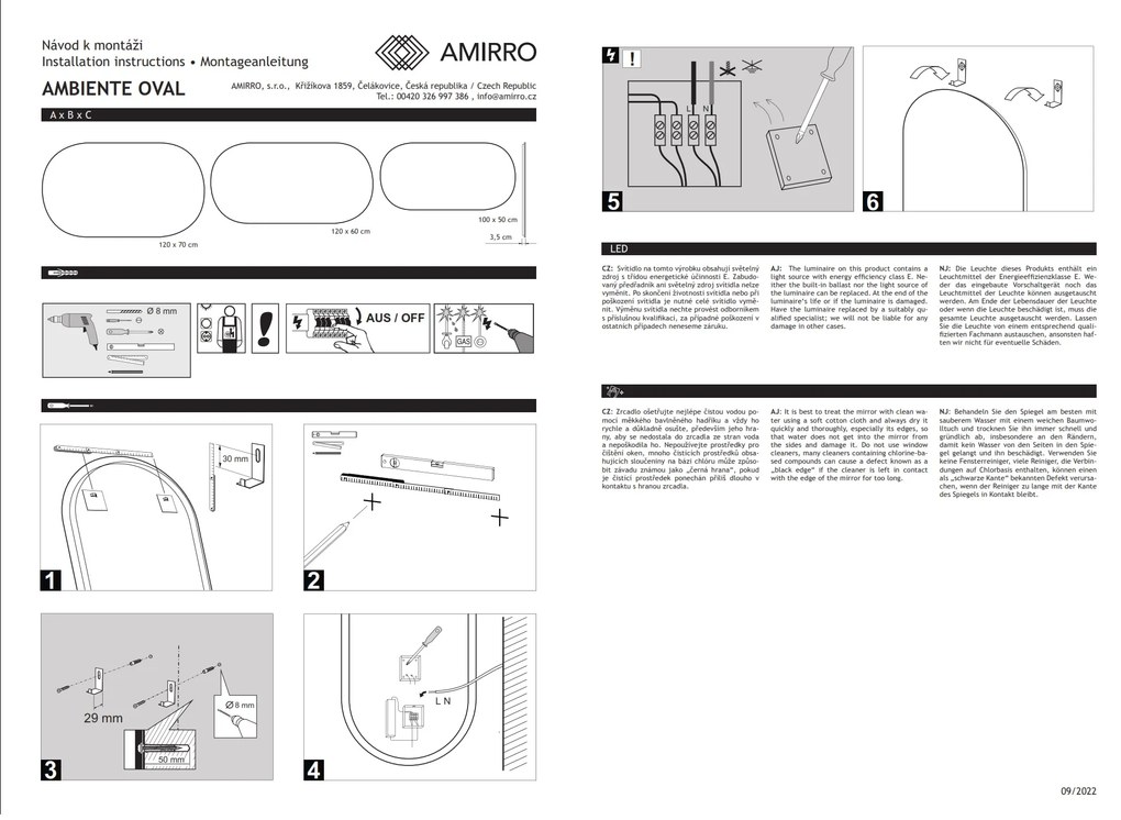 Amirro Zrcadlo oválné Ambiente Oval 120 x 70 cm s LED podsvícením po celém obvodu na chodbu do předsíně nástěnné do koupelny na zeď 411-477