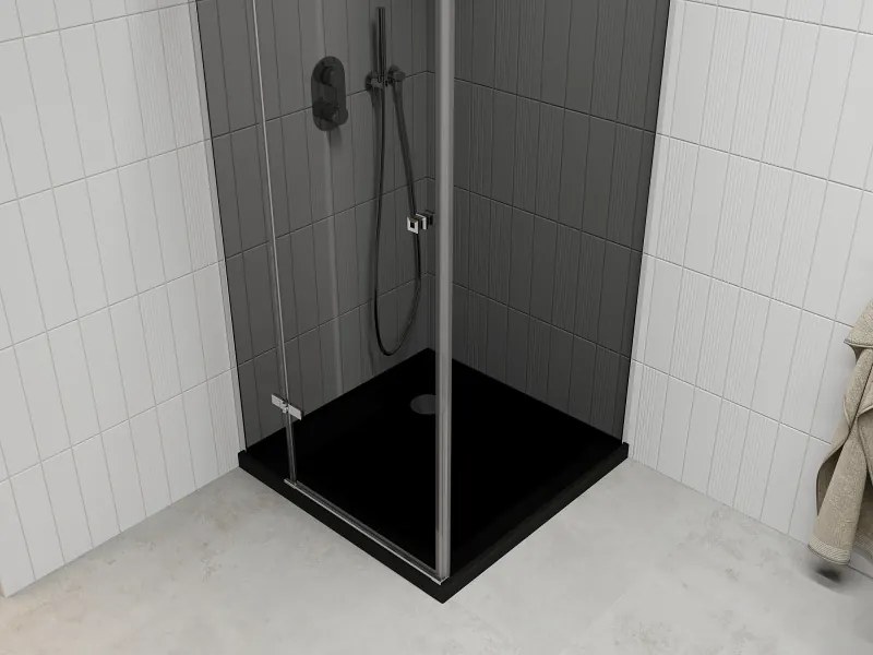 Mexen Roma, sprchový kout s křídlovými dveřmi 80 (dveře) x 80 (stěna) cm, 6mm šedé sklo, chromový profil + slim sprchová vanička černá + chromový sifon, 854-080-080-01-40-4070