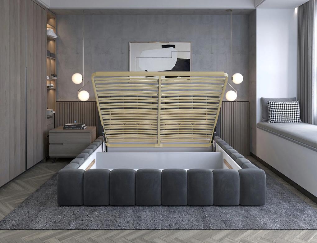 Eltap Čalouněná postel Lamica s úložným prostorem - dřevo Materiál a barva potahu: Monolith 29 - tmavě hnědá, Rozměry (cm): 160x200