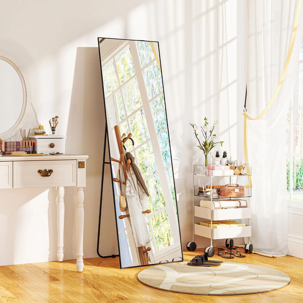 HOMCOM Velké obdélníkové zrcadlo, 50 x 160 cm - volně stojící, ke zdi nebo opřené - pro ložnici, obývací pokoj a šatnu, černé