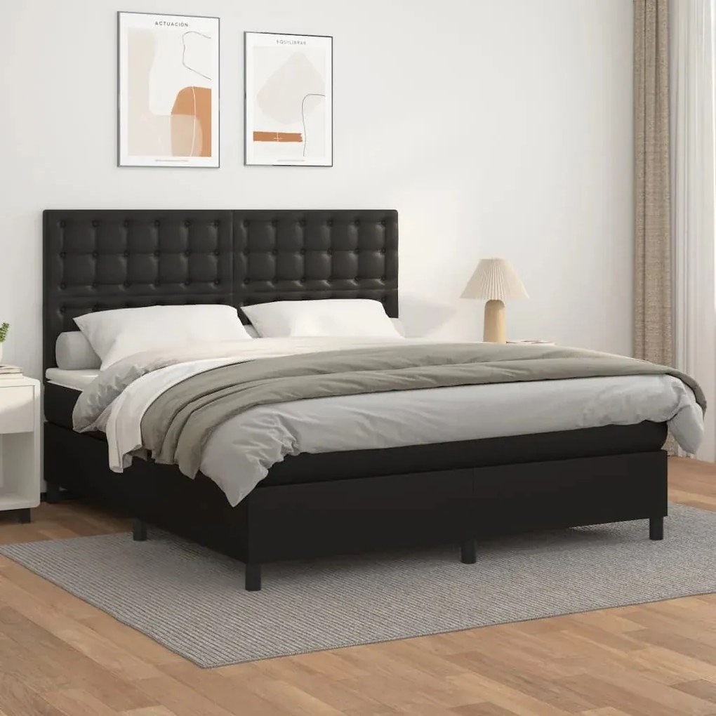 Box Spring Postel S Matrací Umělá Kůže Černá tlačítka 180 x 200 cm