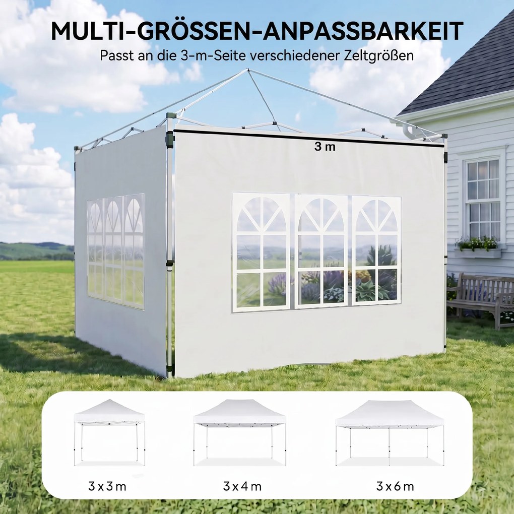 Outsunny sada 2 bočních panelů pro altán 3x3/3x4 m, boční stěna s oknem, voděodolná bílá barva