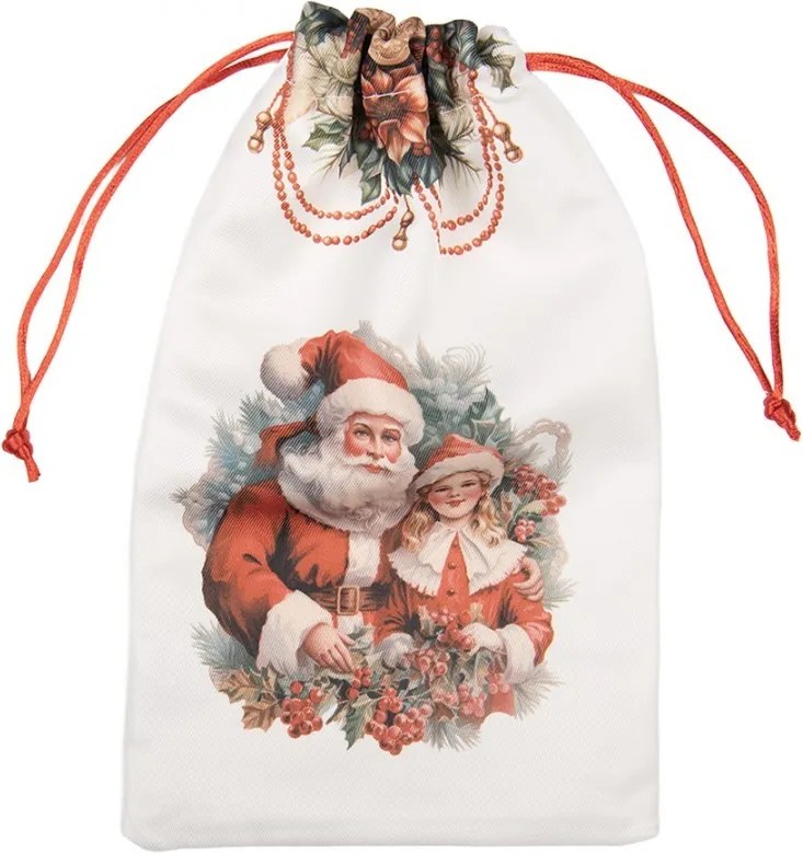 Látkový vánoční pytlík Santa s děvčátkem - 14*1*22 cm