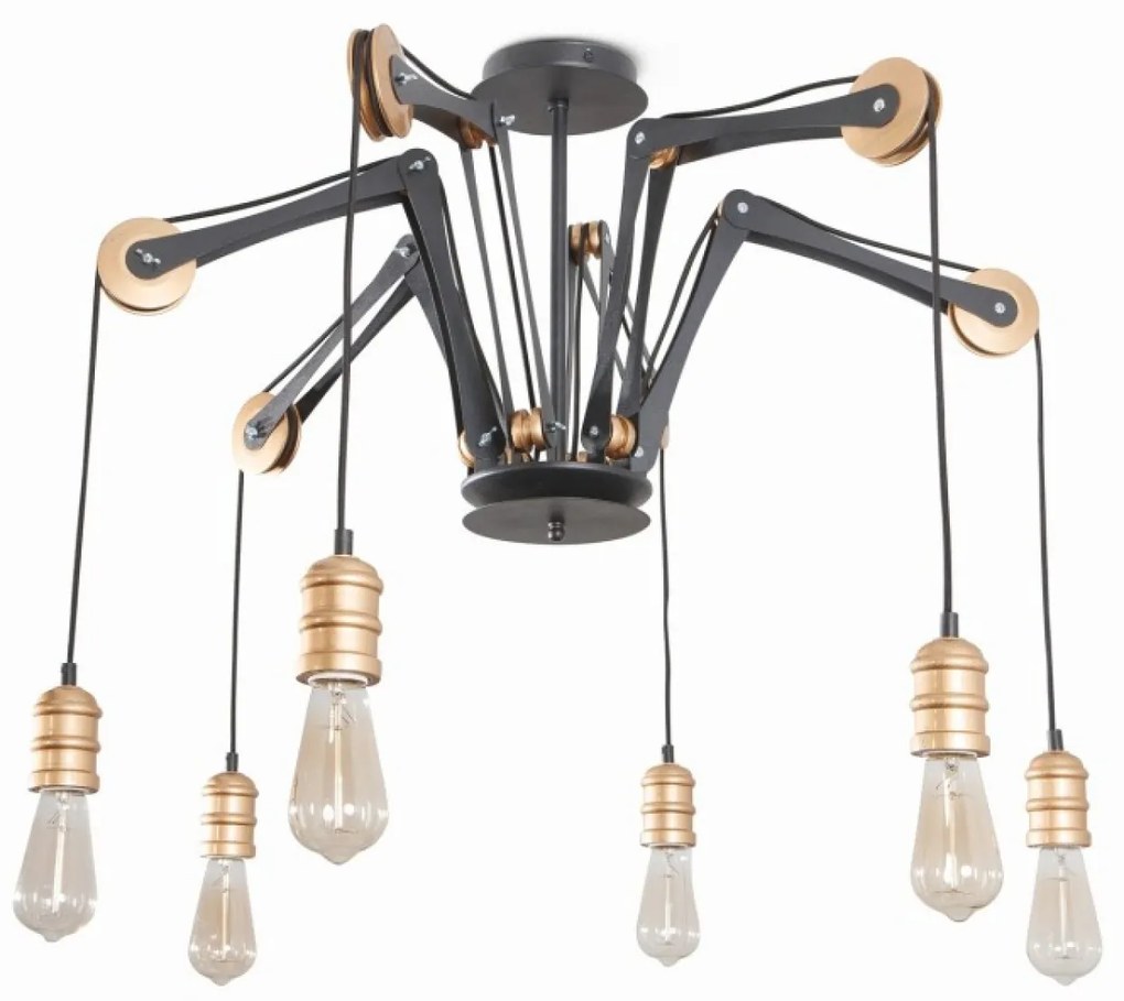 Light for home - Lustr přisazený ke stropu 40366, 6x60W, E27, černá, zlatá