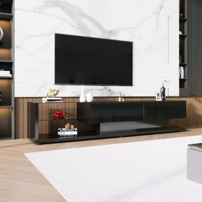 Aosom TV skříňka 170 cm s LED skleněnými policemi a zásuvkami pro moderní obývací pokoj černá
