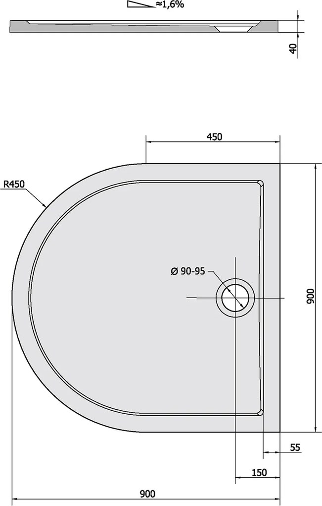 Polysan sprchová vanička 90 x90 cm půlkruh litý mramor bílá 50511