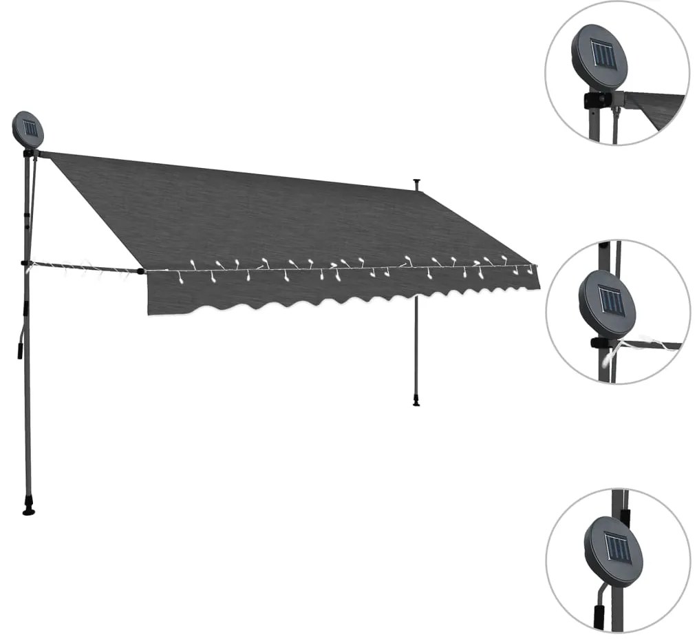 vidaXL Marketos Ručně zatahovací markýza s LED světlem 400 cm antracitová
