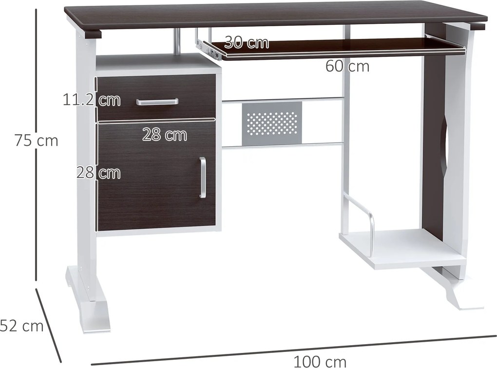 HOMCOM Moderní počítačový stůl 100Š x 52H x 75V cm Černý ořech a bílá