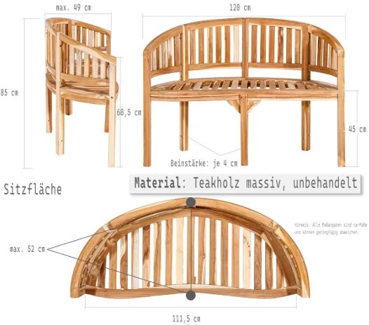 Zahradní teaková lavice, 2místná, neošetřená, 120 cm