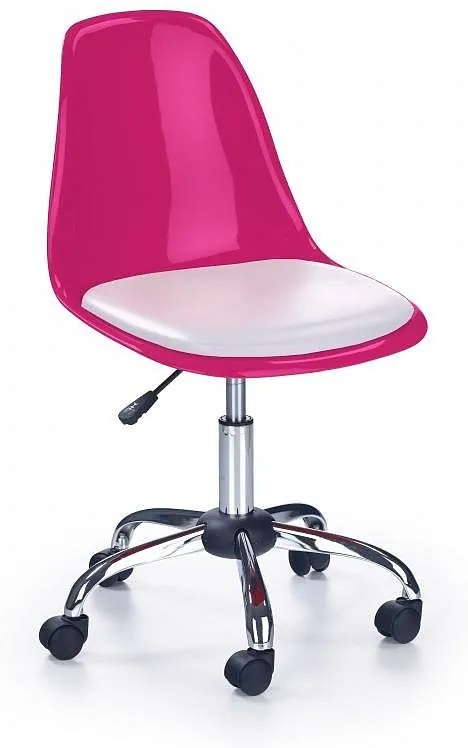 Růžová dětská židle Salie 3, chromovaná ocel + ekokůže + PVC, růžová / bílá
