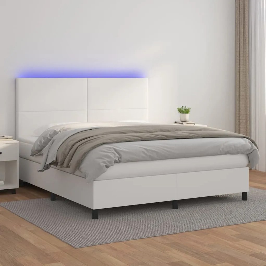 Box spring postel s matrací a LED bílá 160x200 cm umělá kůže