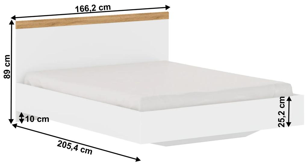 Manželská postel, 160x200, bílá/dub wotan, VILGO