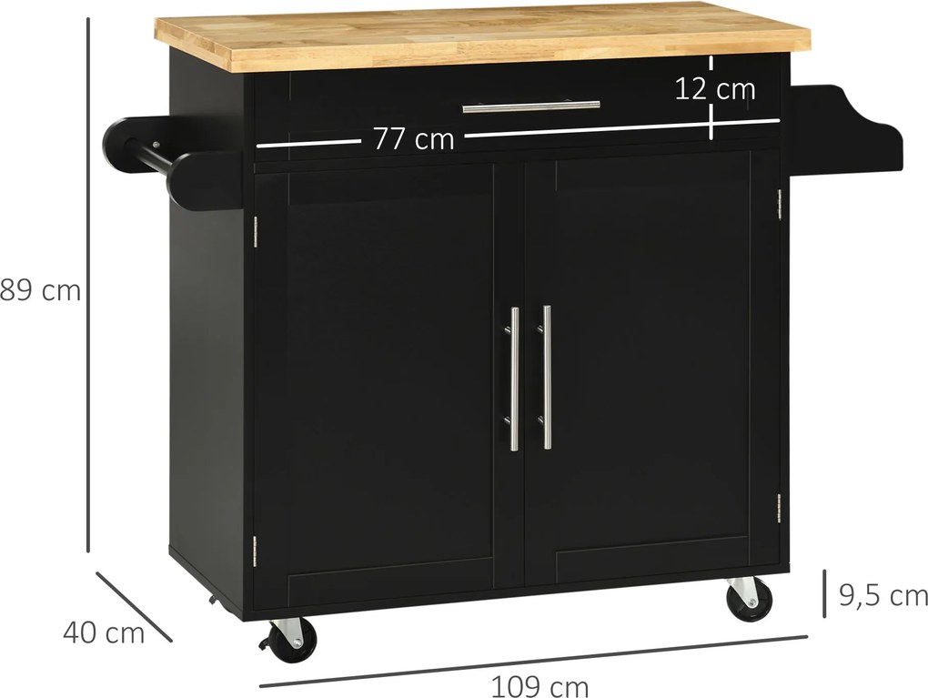 HOMCOM Kuchyňský vozík Servírovací vozík s pracovní deskou a stojanem na kořenky Držák na ručníky do obývacího pokoje a jídelny 109x40x89cm |