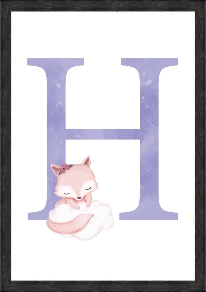 Abeceda písmena s liškou - Obraz, Plakát Velikost: A3 - 29,7x42 cm, Volba rámu: s bílým rámem, Písmeno: H