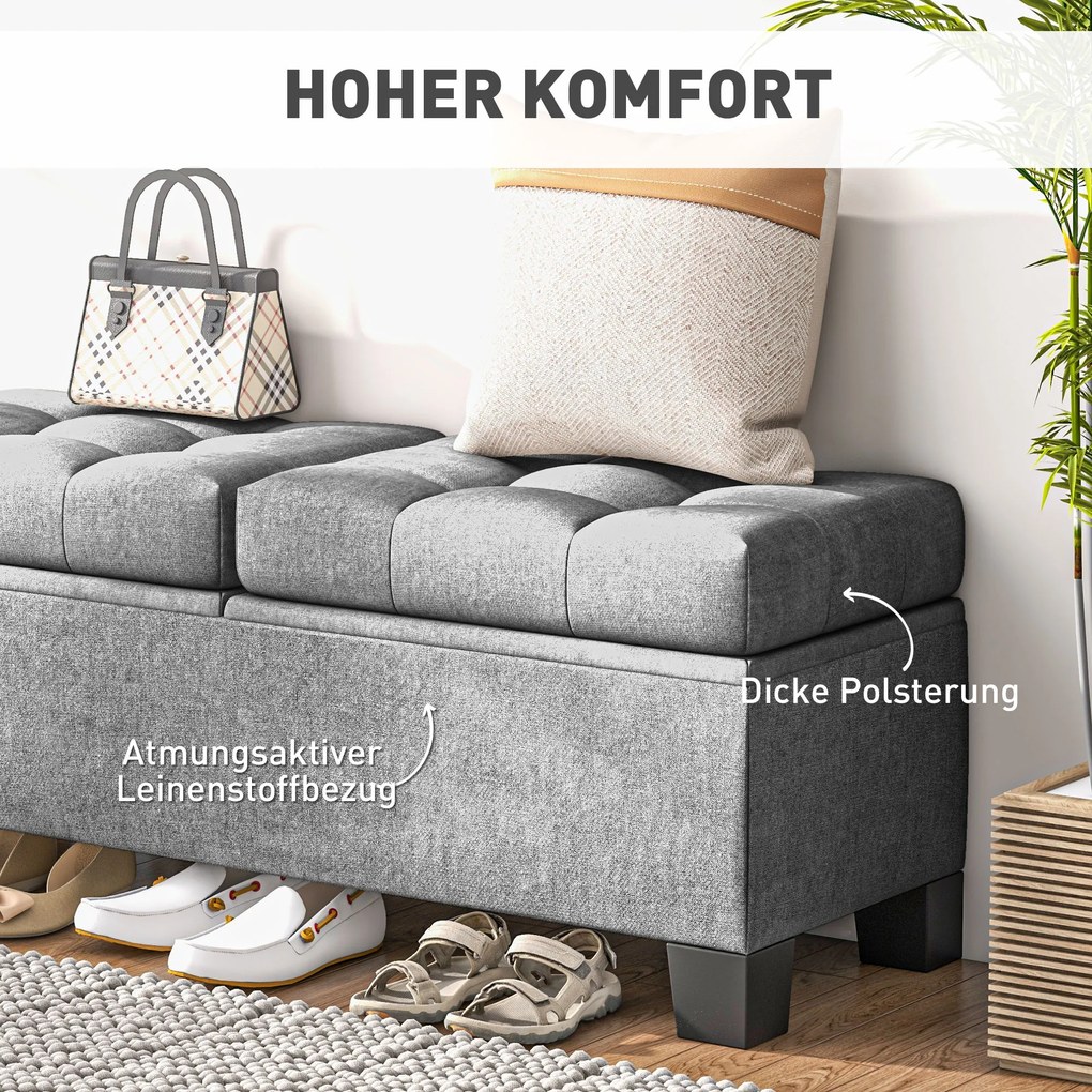 HOMCOM Hedvábně měkký úložný otoman s knoflíky pro předsíň a ložnici, 116x41x47cm, Šedý