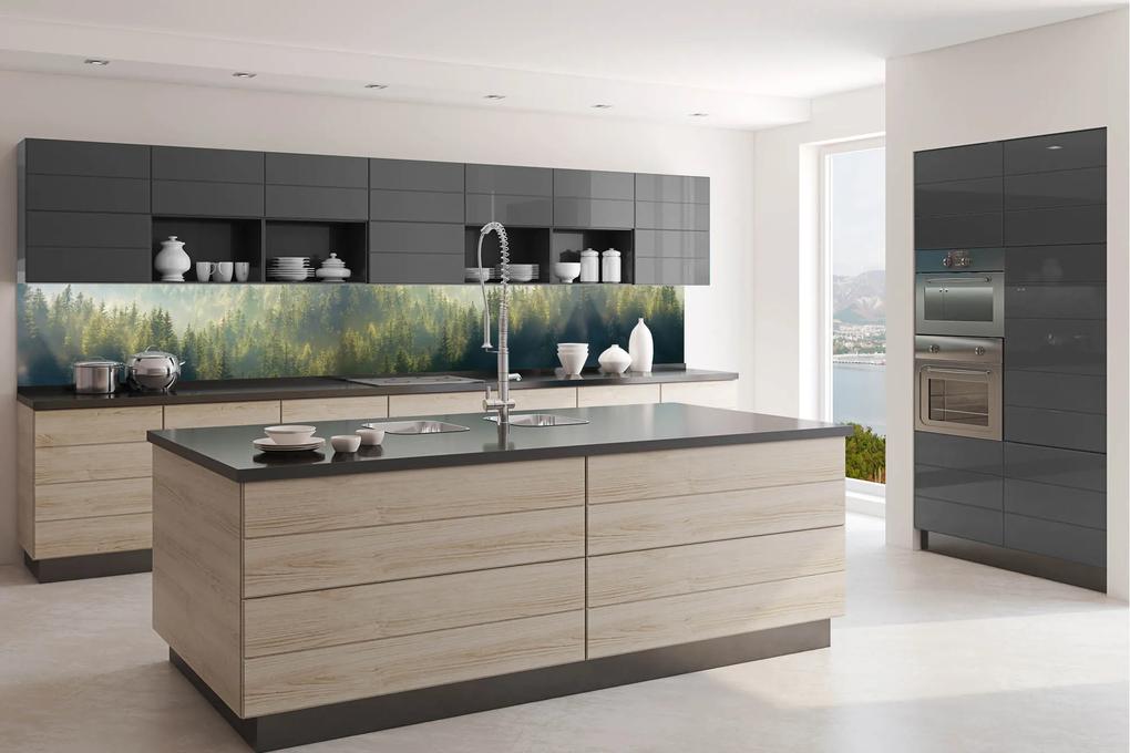 DIMEX | Fototapeta do kuchyně Zamlžený les KI-350-194 | 350 x 60 cm | zelená, černá, šedá