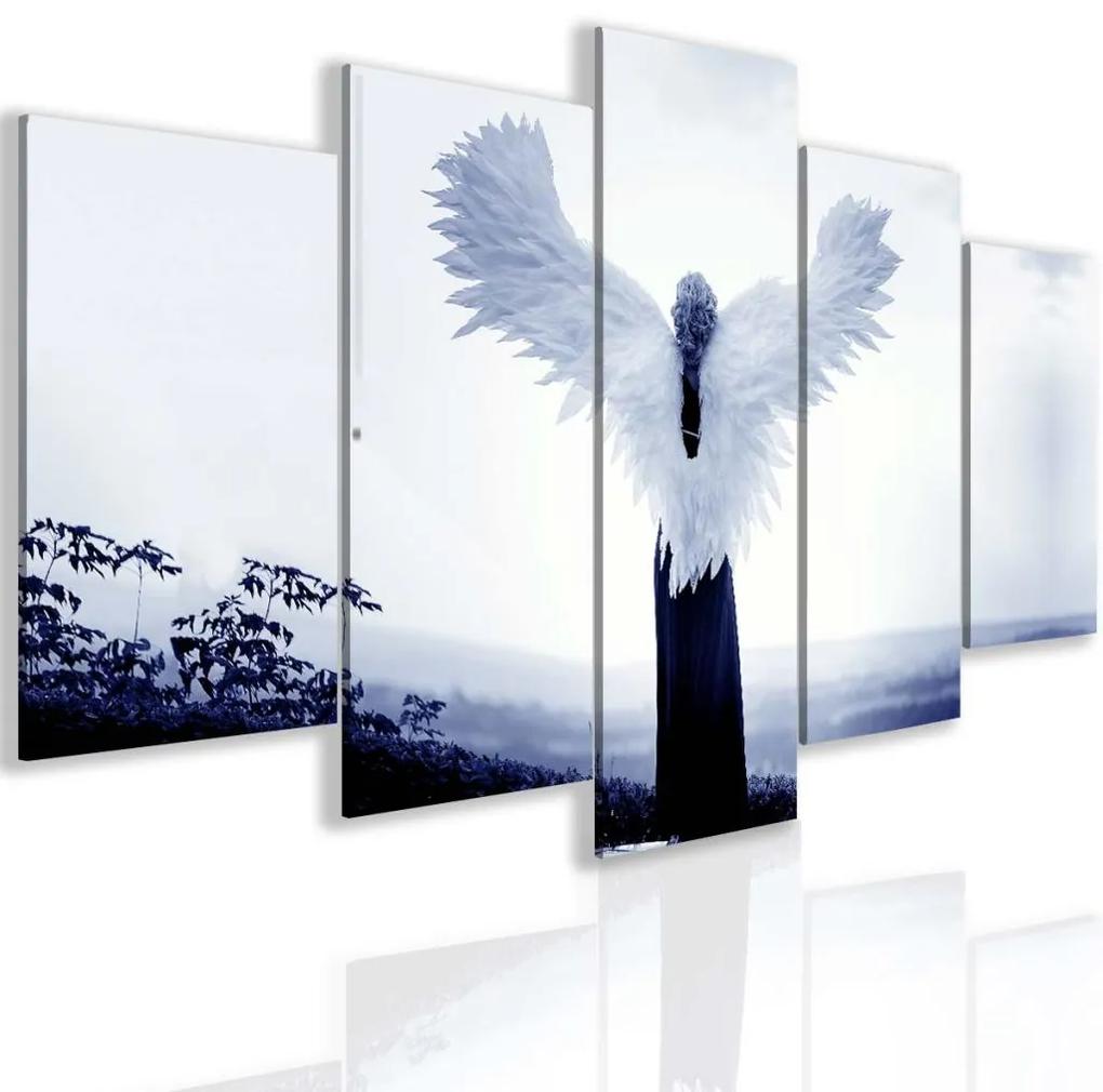 InSmile Pětidílný tmavě modrý andělský obraz 100x50 cm