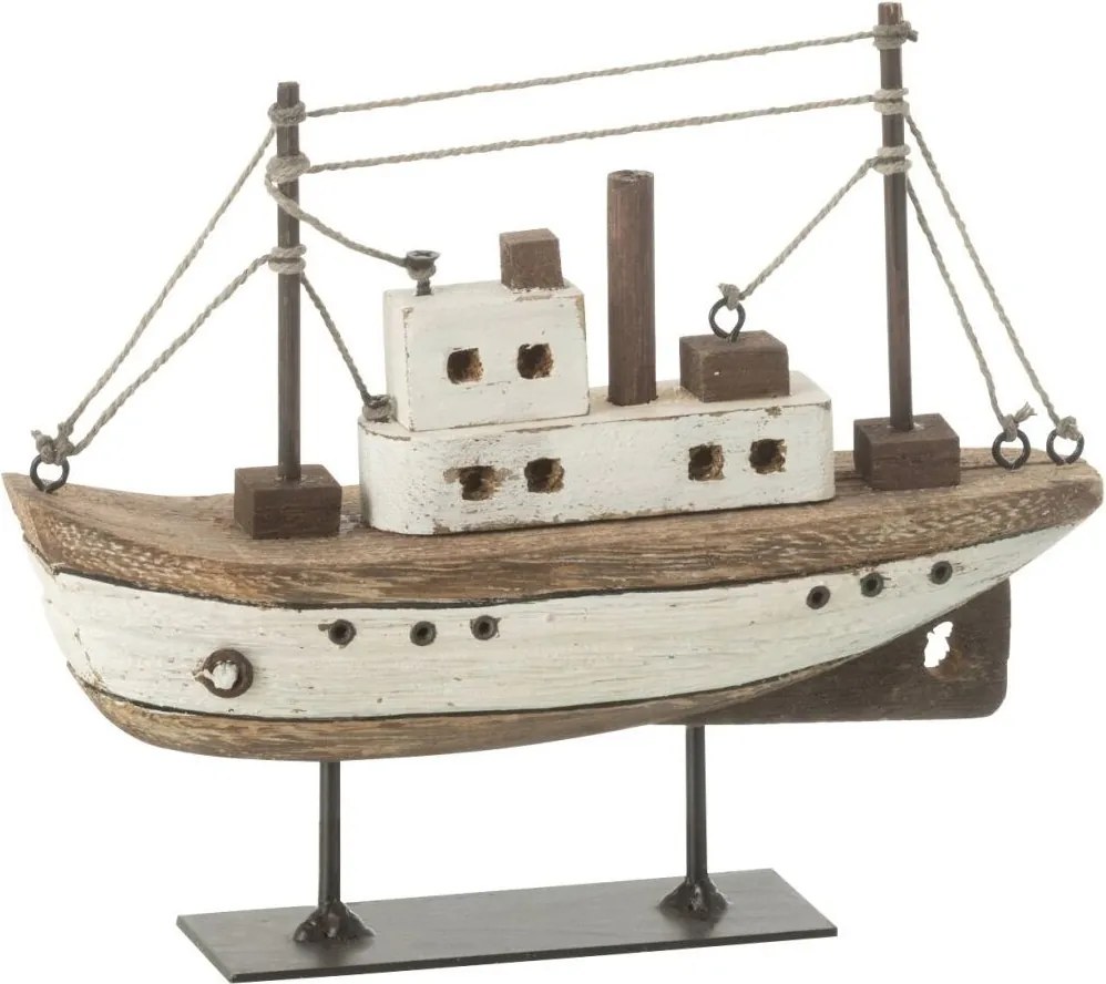 Hnědá dřevěná dekorace přírodní loďka na podstavci Boat M - 18*5*15 cm