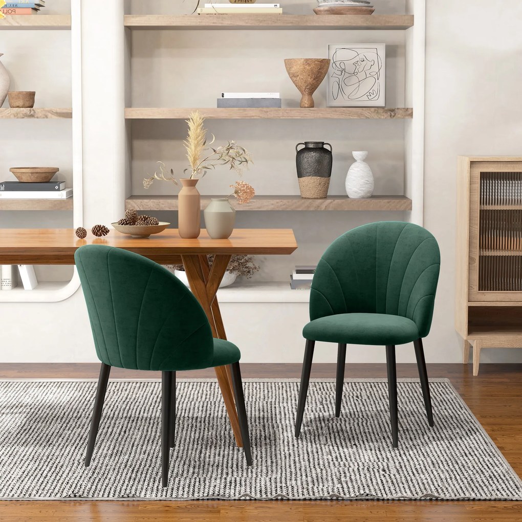 HOMCOM jídelní židle sada 2 ks Scandi design moderní kuchyňská židle čalouněná židle sametová kovová zelená 52x54x79cm do obývacího pokoje a kancelář…