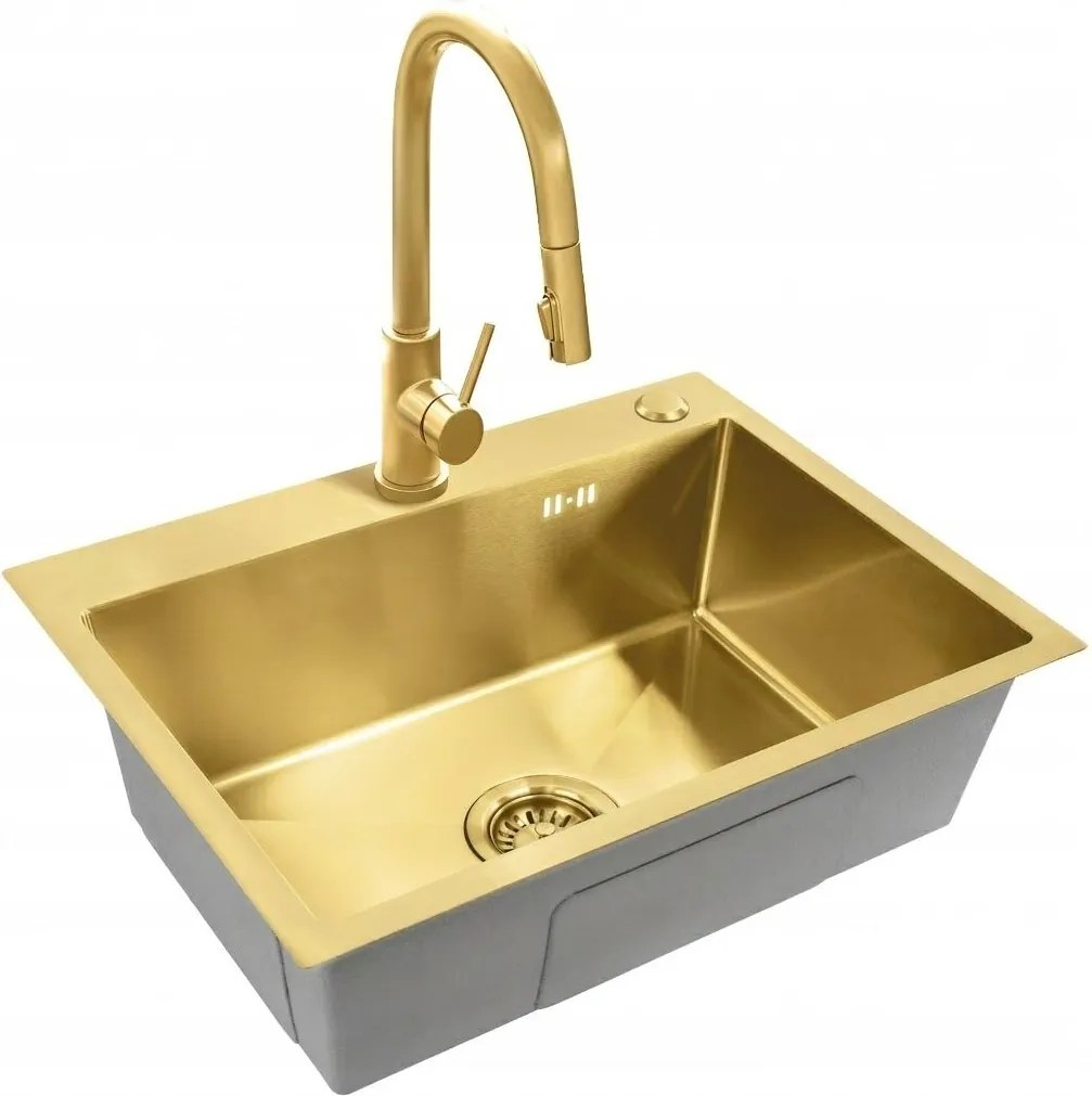 Rea Liam, ocelový kuchyňský dřez 530x450x200mm + sifon, zlatá matná, ZLE-06007