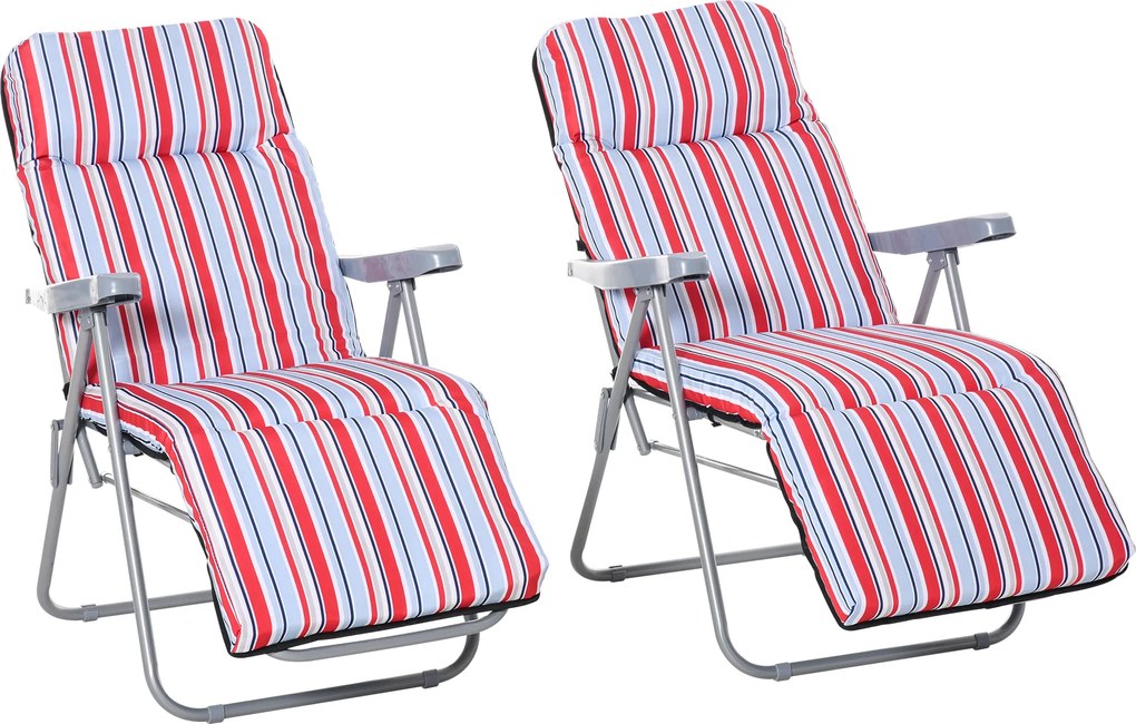 Outsunny lehátko sada 2 lehátek s polštářem skládací nastavitelné opěradlo ocel+polyester červená 60 x 75 x 65-102 cm| Aosom