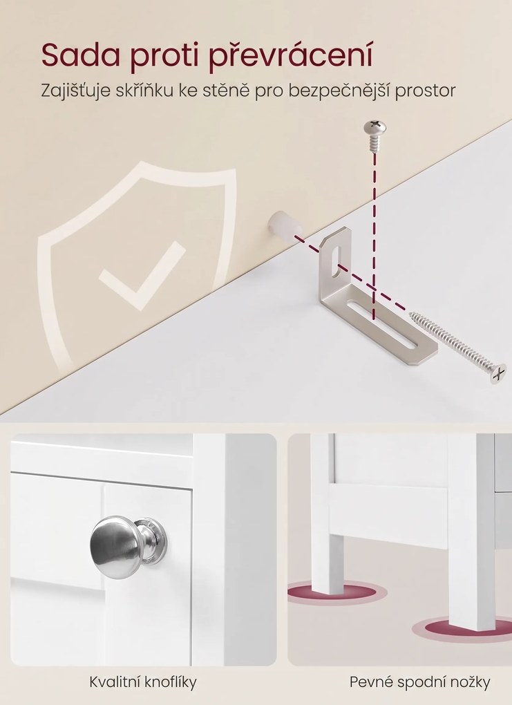 Vysoká koupelnová skříňka s LED osvětlením Vasagle Asmi 40 cm bílá