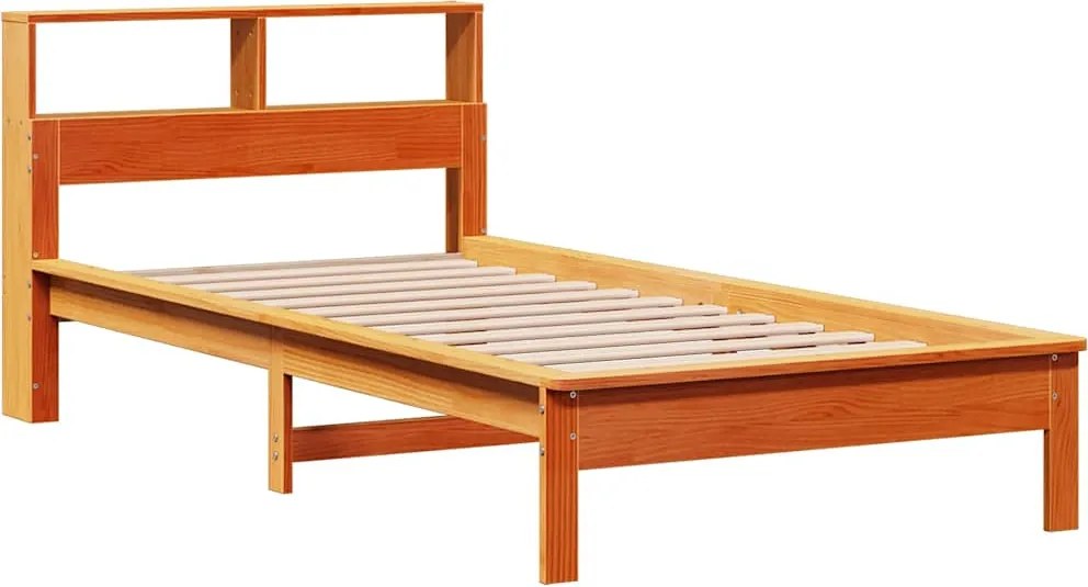 Postel s knihovnou bez matrace hnědá 100x200 cm masiv borovice 3309817
