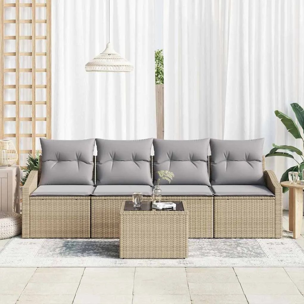 Set pohovek 5 ks Beige a šedá polyratan 3355259