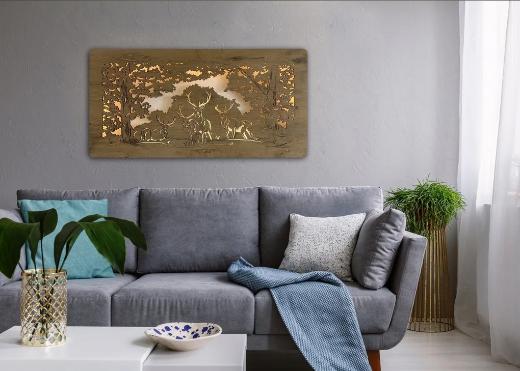Li-Go "Jeleni" světelný obraz 230V 120x60 cm provedení povrchu: bříza