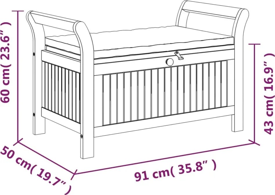 vidaXL Zahradní úložná lavice s poduškou 91 cm masivní akáciové dřevo [319716] Barva: Bílá