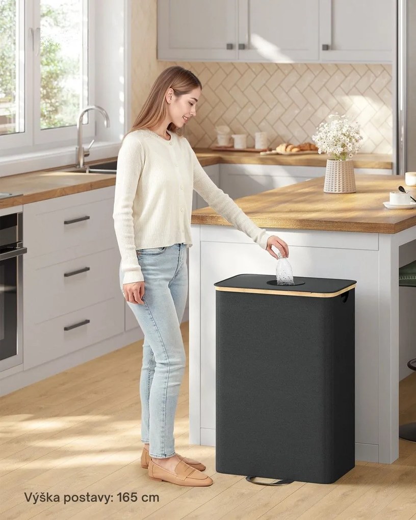 Třídicí koš na lahve a plechovky ECOVIA, 100l, černá/béžová SongmicsHome