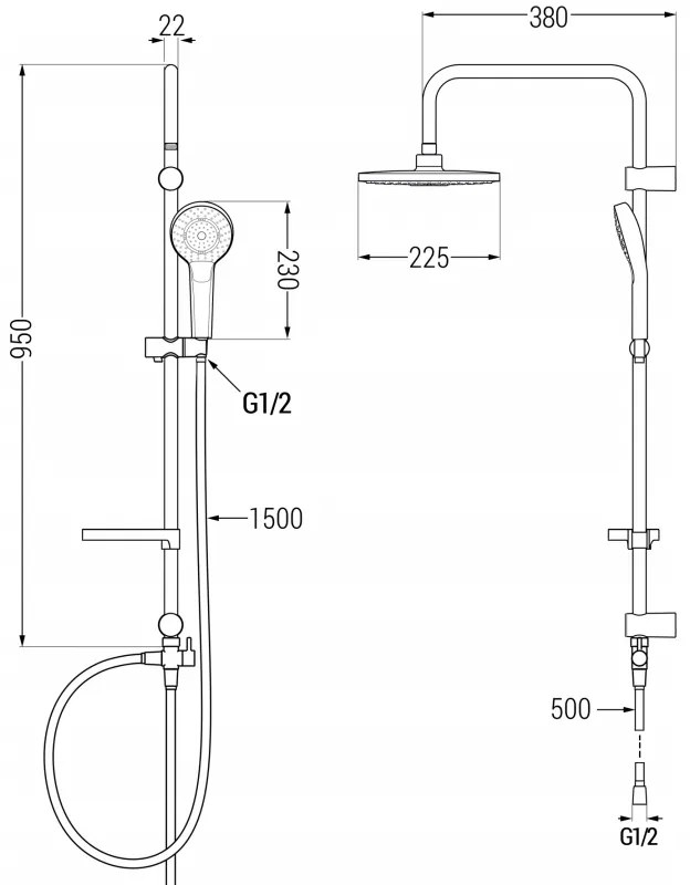 Mexen Erik sprchový set s dešťovou sprchou a termostatickou sprchou Kai , chromová, 77100205-00