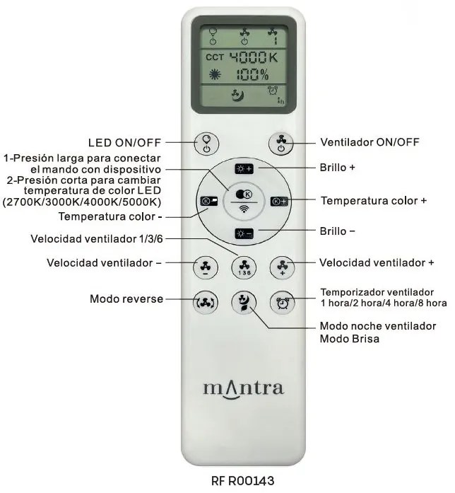 Mantra Rose, ventilátor se svítidlem a dálk. ovladačem LED 24W 2700-5000K, dřevěná, průměr 65cm