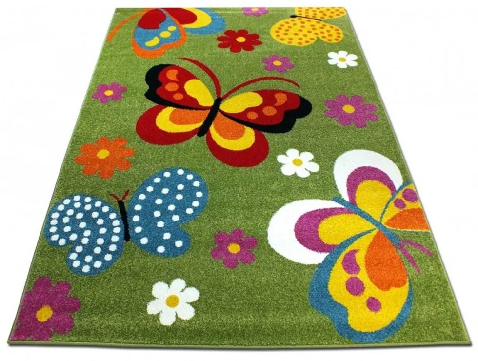 Dětský koberec Motýli zelený, Velikosti 100x200cm