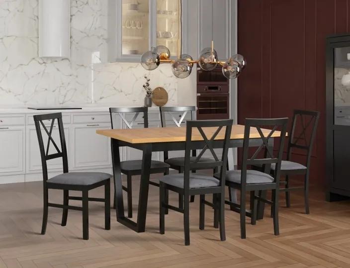 Jídelní sestava DX 33 odstín lamina (deska stolu) artisan, odstín dřeva (židle + nohy stolu) černá, potahový materiál látka s doplatkem