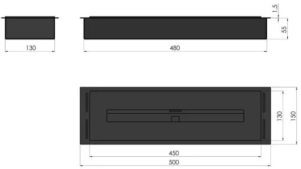 InFire - Vestavěný BIO krb 5,5x50 cm 3kW chrom