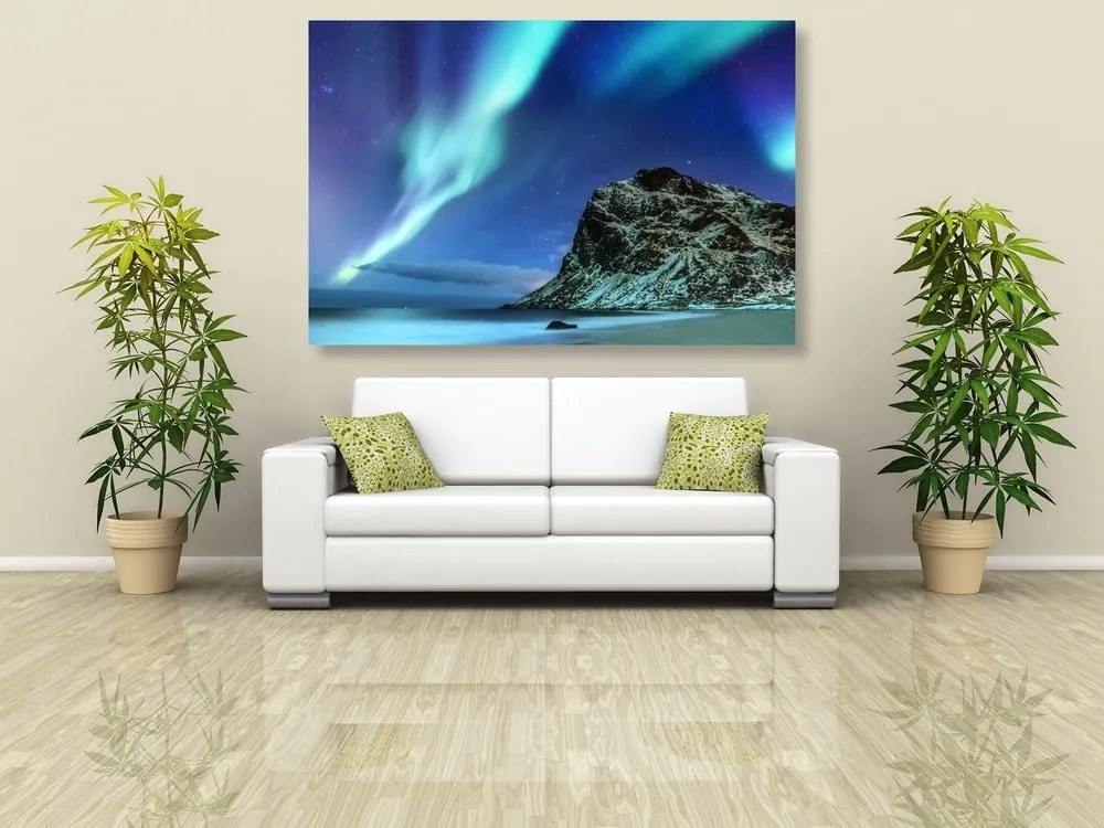 Obraz polární záře v Norsku - 90x60 cm