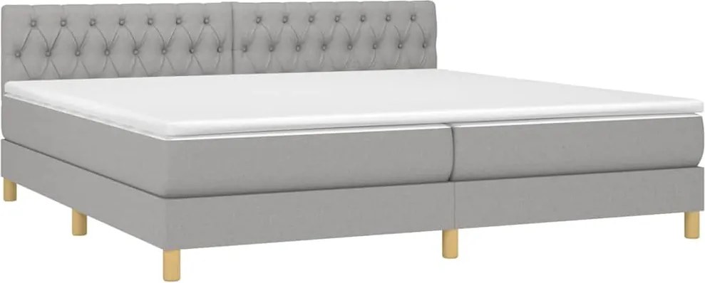 Box spring postel s matrací a LED světle šedá 200x200 cm textil 3133981