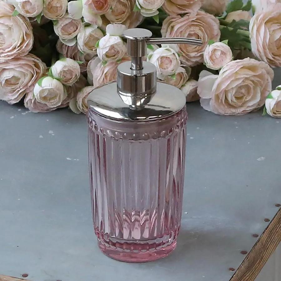 Chic Antique Skleněný zásobník na mýdlo Rose, růžová barva, sklo, plast