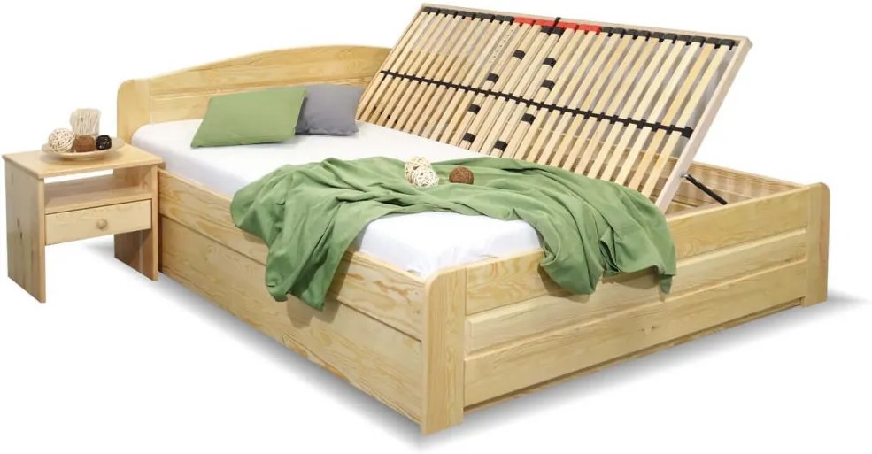 Dřevěná postel LADA, s úložným prostorem, masiv borovice GR design, Moření olše