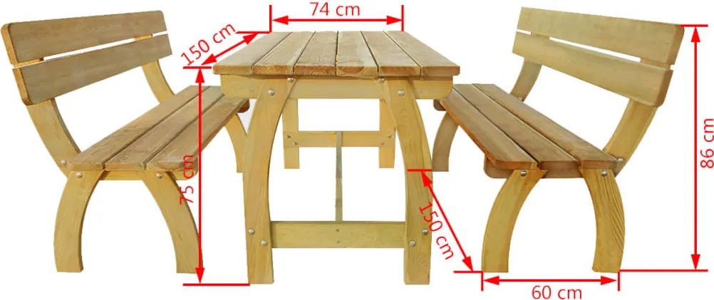 vidaXL Marketos Pivní stůl se 2 lavicemi impregnované borové dřevo