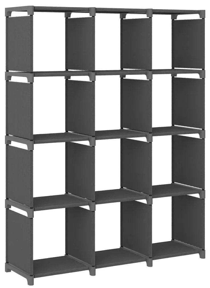 Výstavní police s 12 přihrádkami šedá 103 x 30 x 141 cm textil 322616