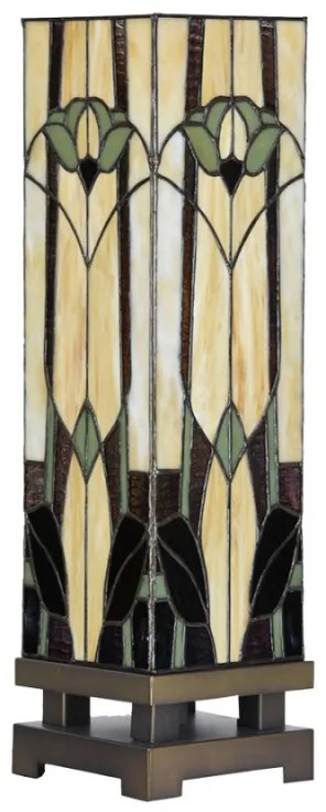 Stolní lampa Tiffany Solei béžová art deco ve tvaru hranolu – 15x15x54 cm