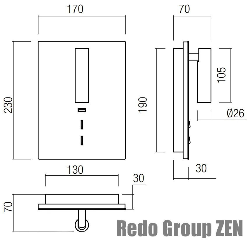 Lampa nad postel s USB nabíječkou Redo ZEN/LED 16+3W/3000K