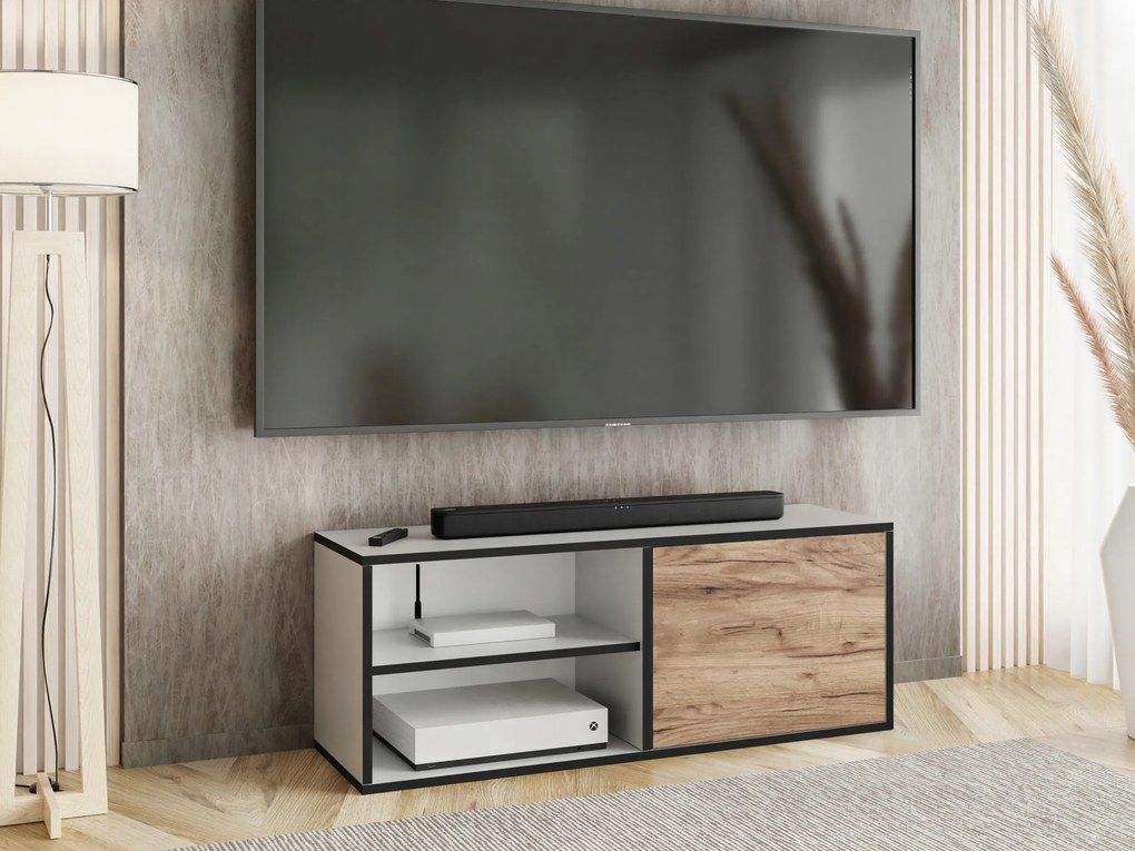 TV skříňka EDI 2 bílý + dub Craft zlatý otevřená TV skříňka s policí