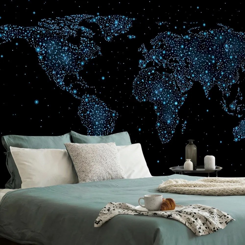 Samolepící tapeta mapa světa s noční oblohou - 150x100 cm