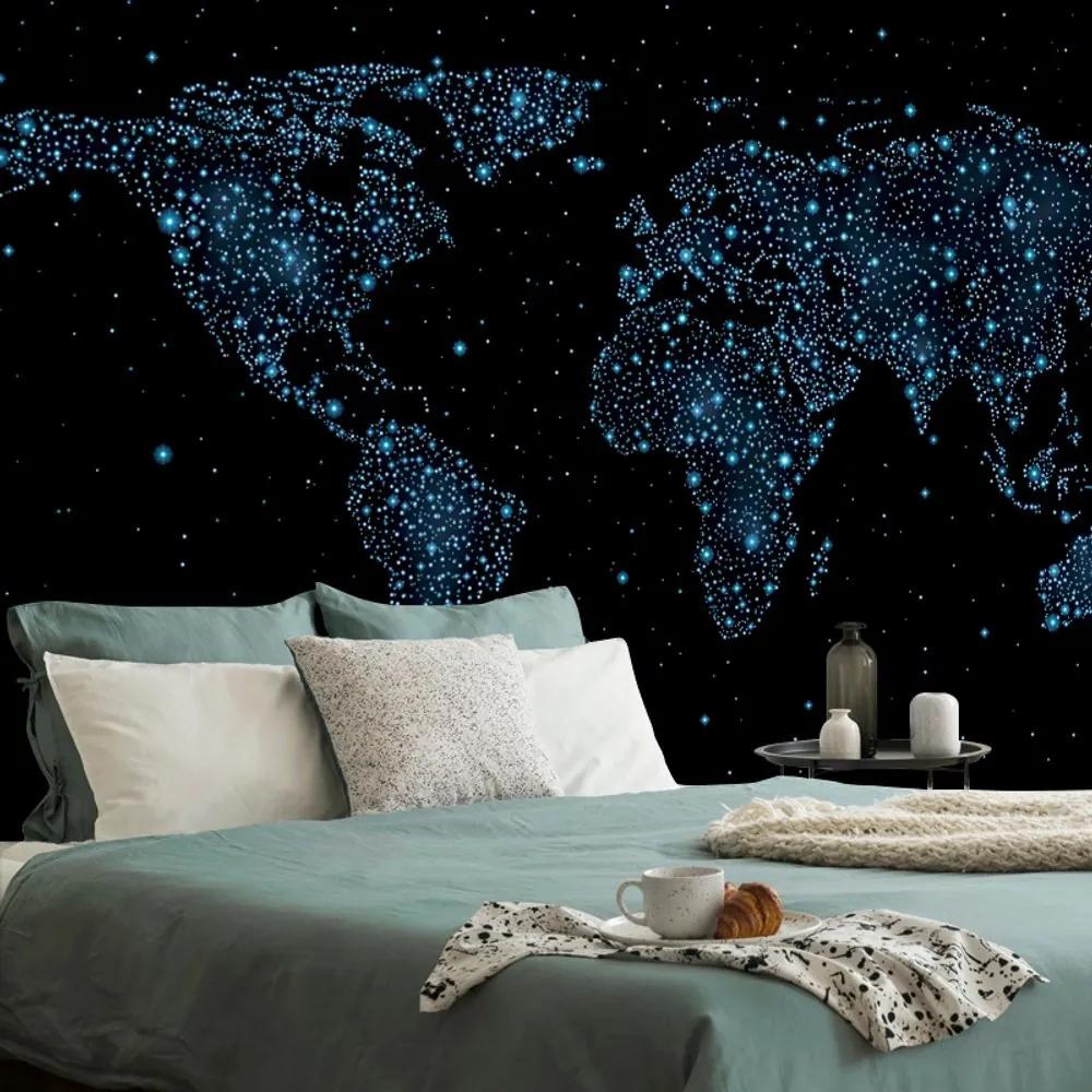 Samolepící tapeta mapa světa s noční oblohou - 375x250 cm