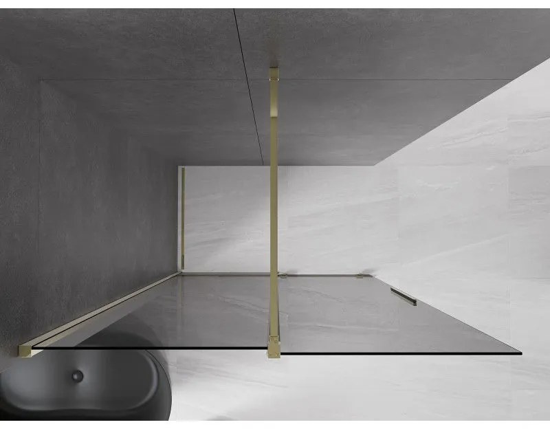 Mexen Velar, sprchová zástěna s posuvnými dveřmi Walk-in 160 x 200 cm, 8mm šedé sklo, zlatá lesklá, 871-160-000-43-50