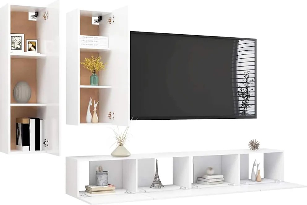 4dílný set TV skříněk bílý kompozitní dřevo 3078733