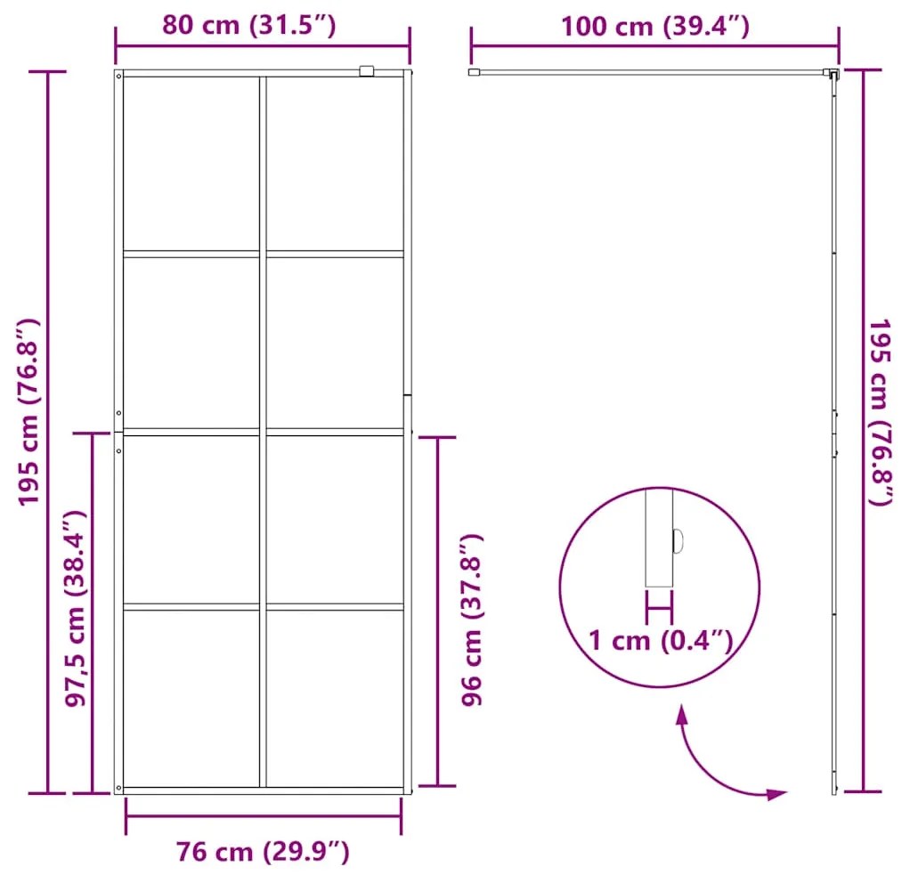 vidaXL Marketos Zástěna do průchozí sprchy čiré ESG sklo 80 x 195 cm černá
